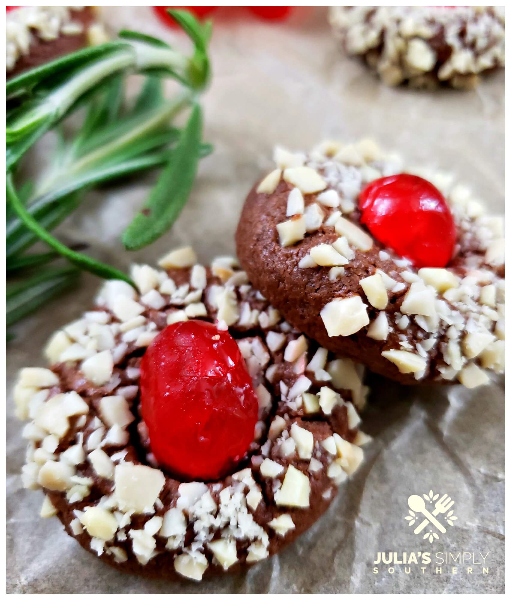 Chocolate Cherry Almond Christmas Cookies - Julias Simply Southern