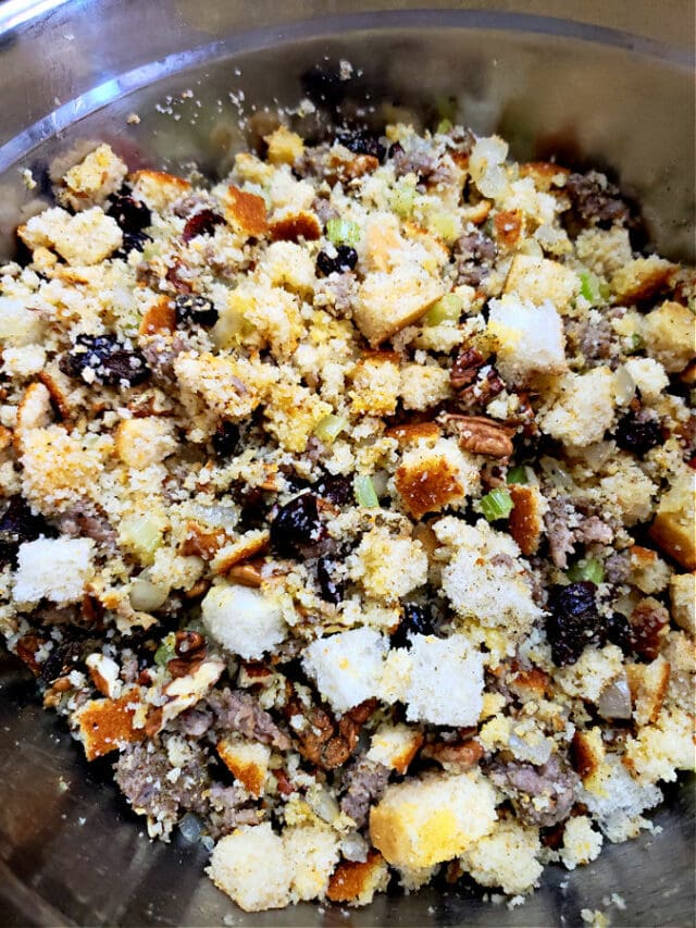 Sage Sausage Cranberry Pecan Cornbread Dressing Recipe - Julias Simply ...