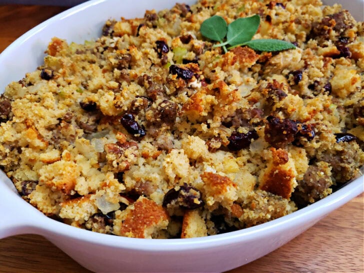 Sage Sausage Cranberry Pecan Cornbread Dressing Recipe - Julias Simply ...