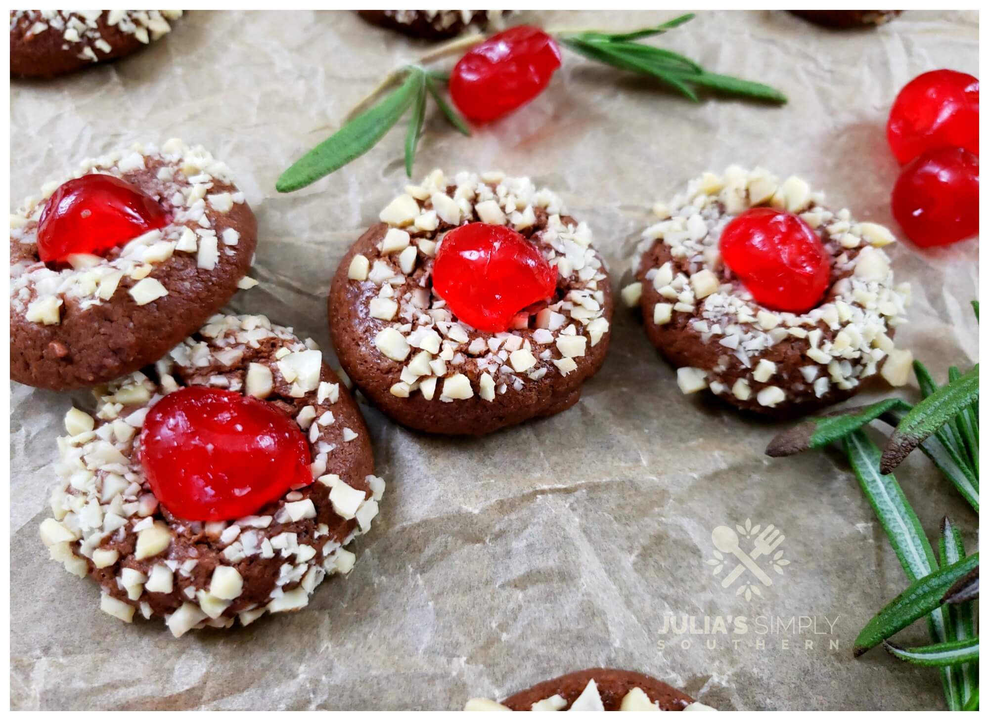 Chocolate Cherry Almond Christmas Cookies - Julias Simply Southern