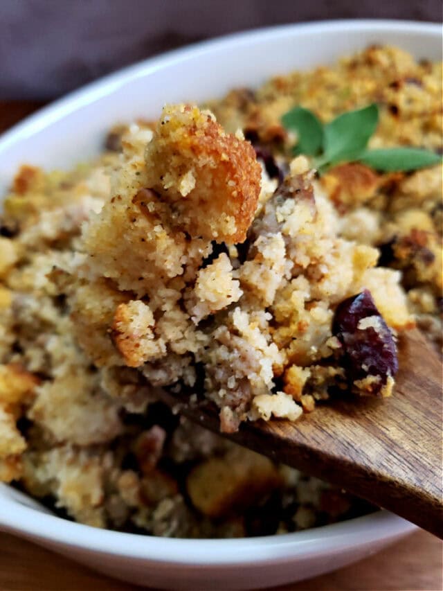 Sage Sausage Cranberry Pecan Cornbread Dressing Recipe - Julias Simply ...